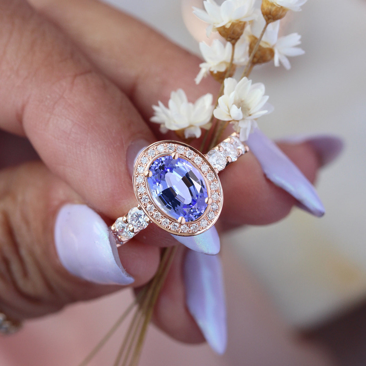 Oval Tanzanite, Diamond and Pearls, Wedding Three Rings Set, Scarlett ...