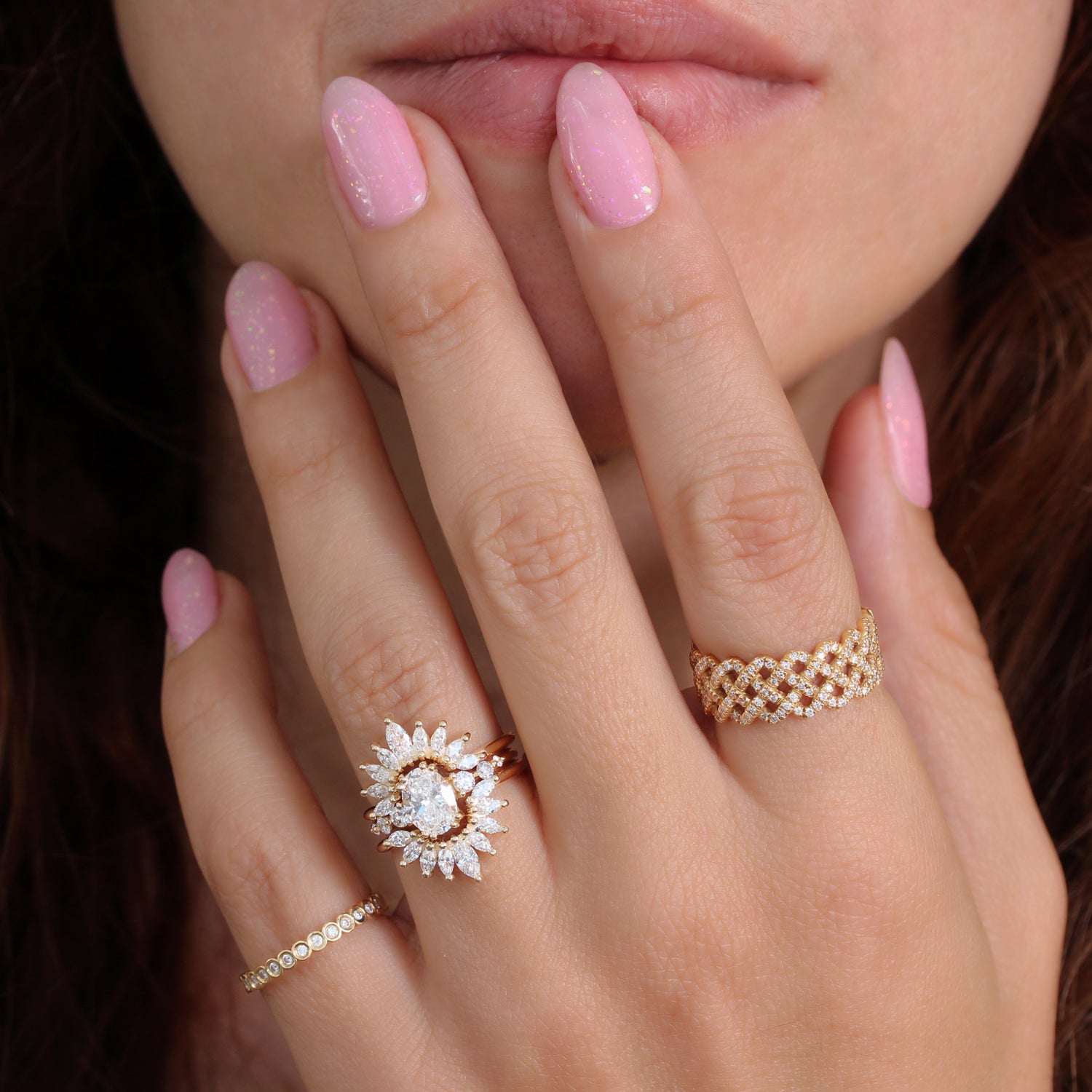 Oval Diamond Engagement Ring with Two Marquise Diamonds Wrap rings, Th ...