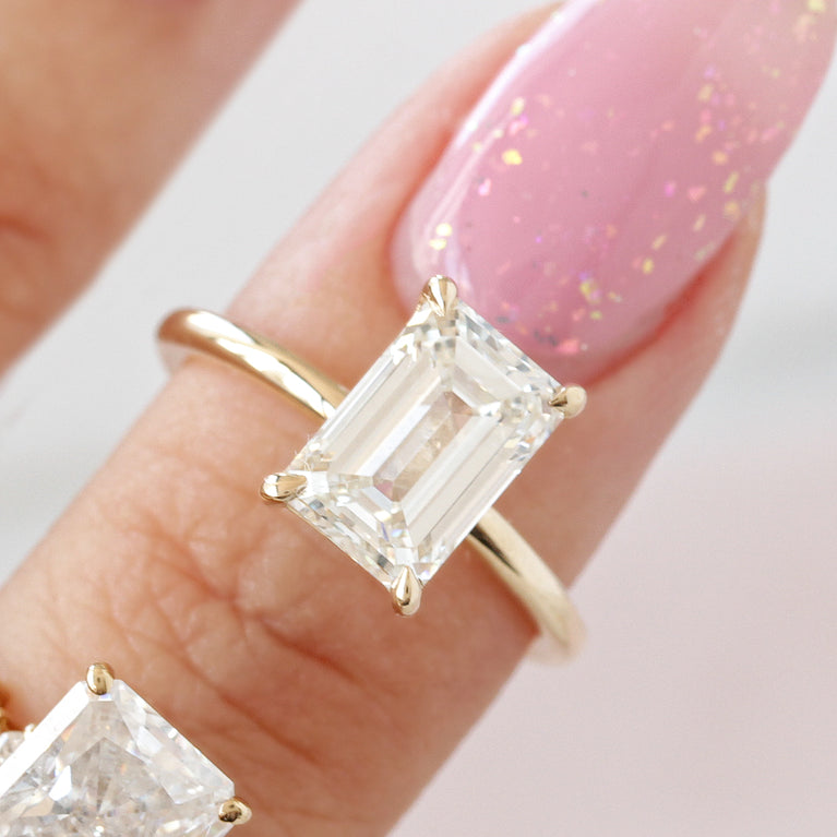 2 CT Emerald Cut Solitaire Diamond Engagement Ring Demi ...