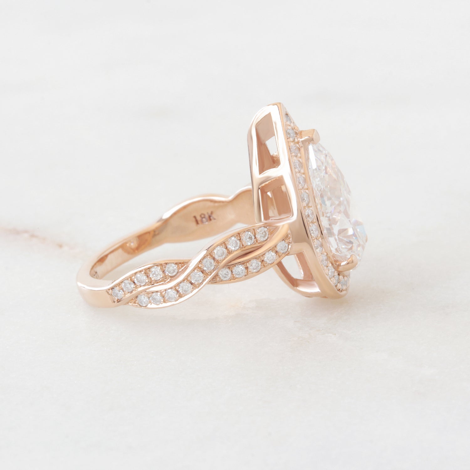 2 carat Pear Diamond Infinity Twist Shank Engagement Ring & Diamond Ri ...
