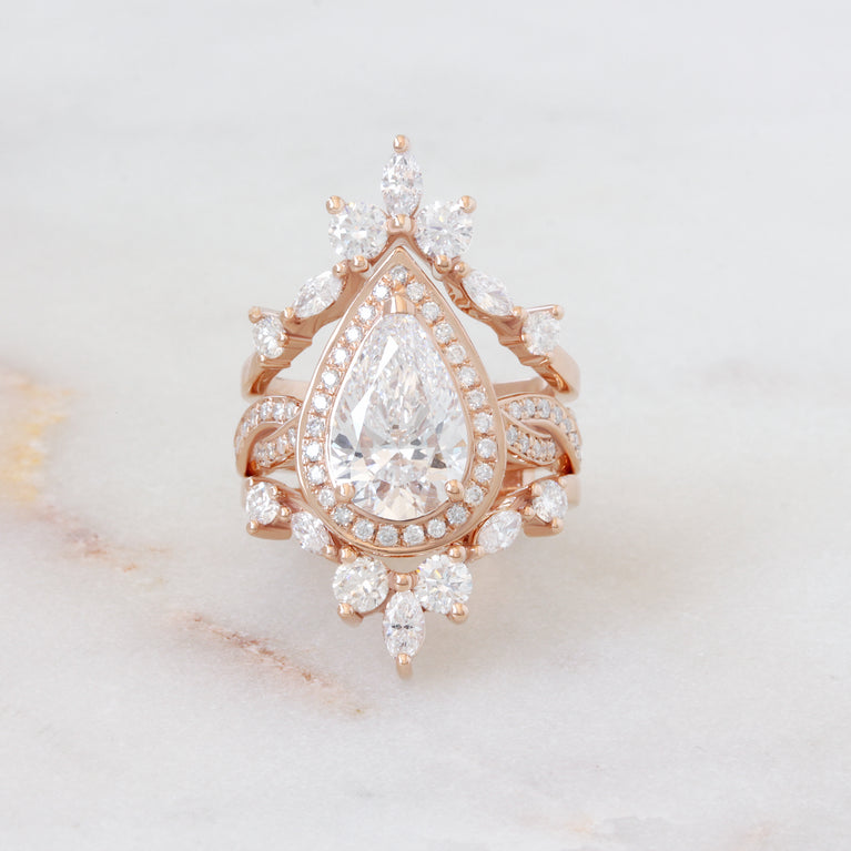 2 carat Pear Diamond Infinity Twist Shank Engagement Ring & Diamond Ri ...
