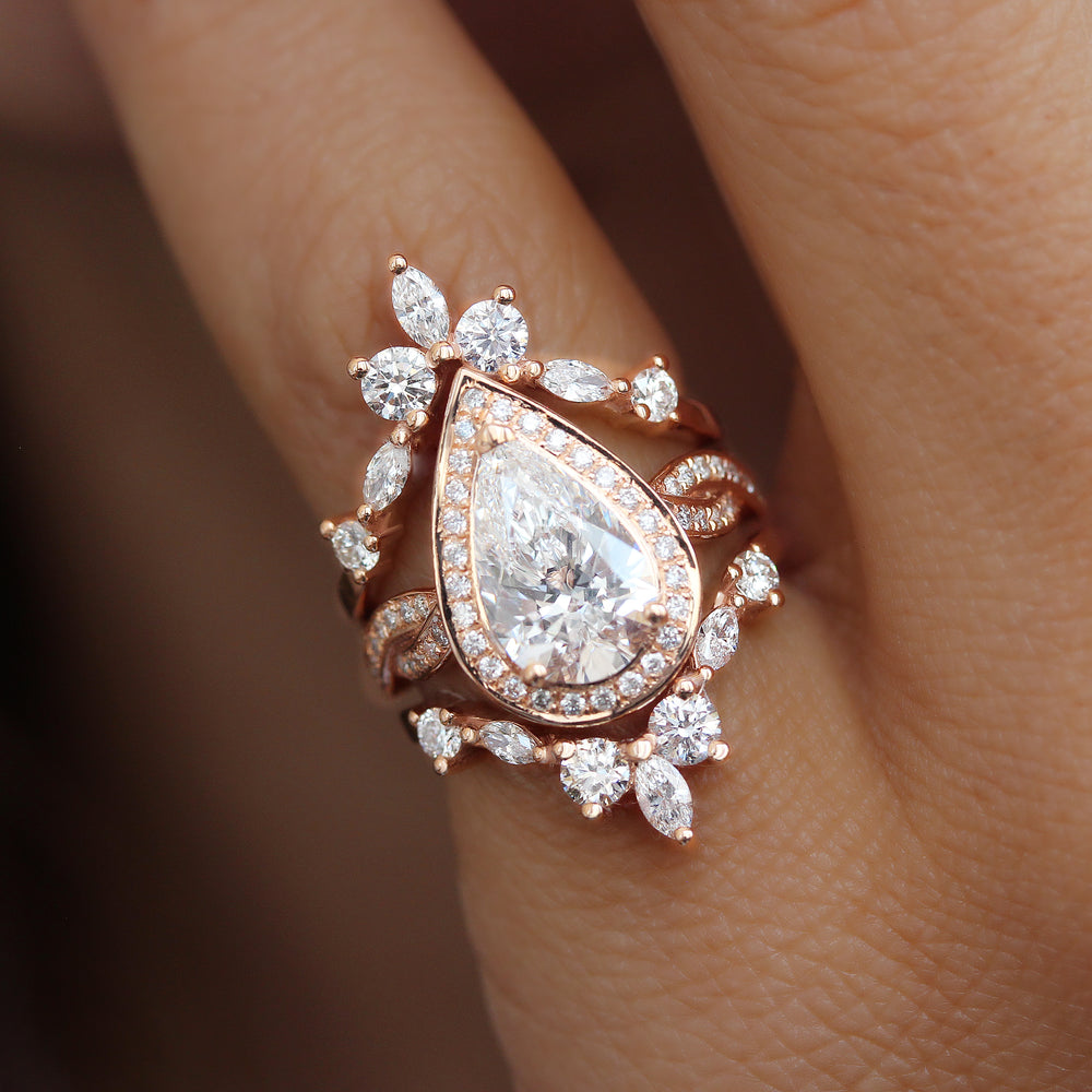 2 carat Pear Diamond Infinity Twist Shank Engagement Ring & Diamond Ri ...