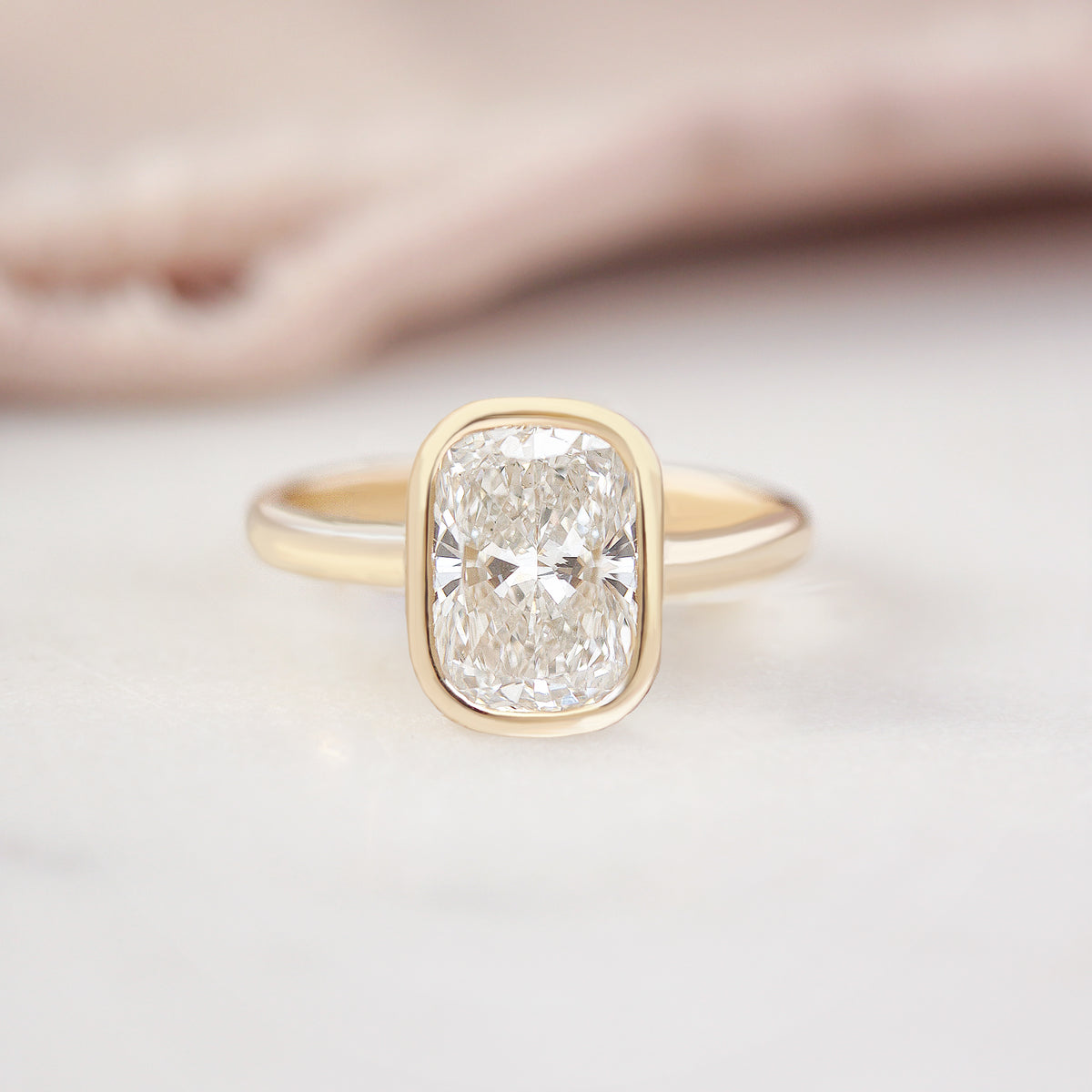 Cushion Cut Solitaire Bezel Set Diamond Engagement Ring - Grace ...