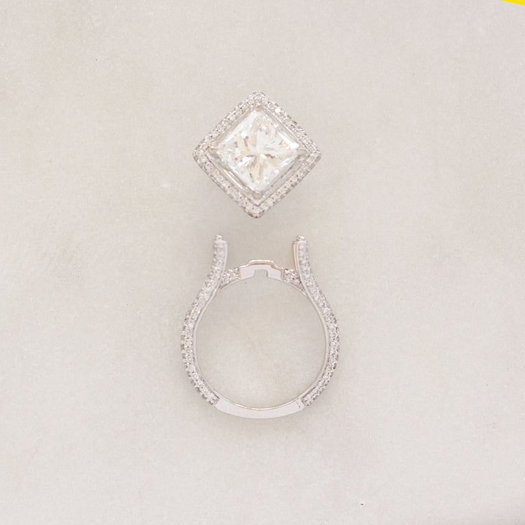 3CT Princess Cut Diamond Pave Halo, engagement ring and pendant, GIA c ...