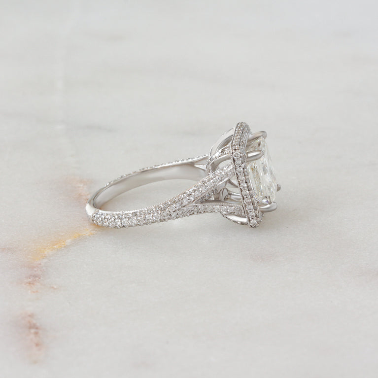 3CT Princess Cut Diamond Pave Halo, engagement ring and pendant, GIA c ...