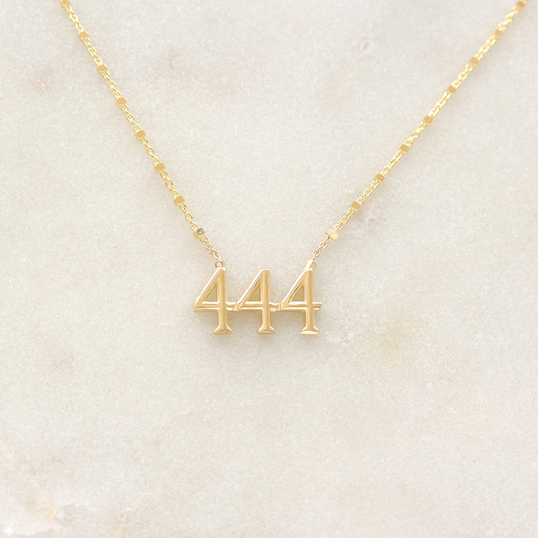 444 Angel Number Protection Gold Necklace with Beaded Detail Chain ...