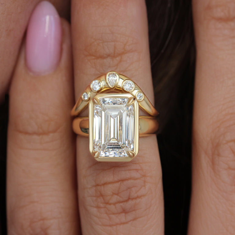 5CT Emerald Cut Solitaire Diamond Engagement Ring Wide Band Kara ...