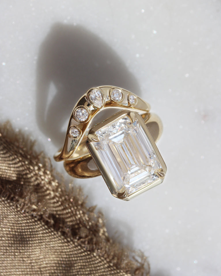 5CT Emerald Cut Solitaire Diamond Engagement Ring Wide Band Kara ...