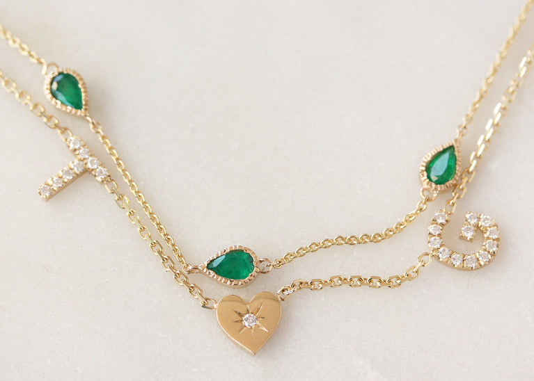 Two Diamond Initials with a Heart - Personalized Diamond Necklace ...