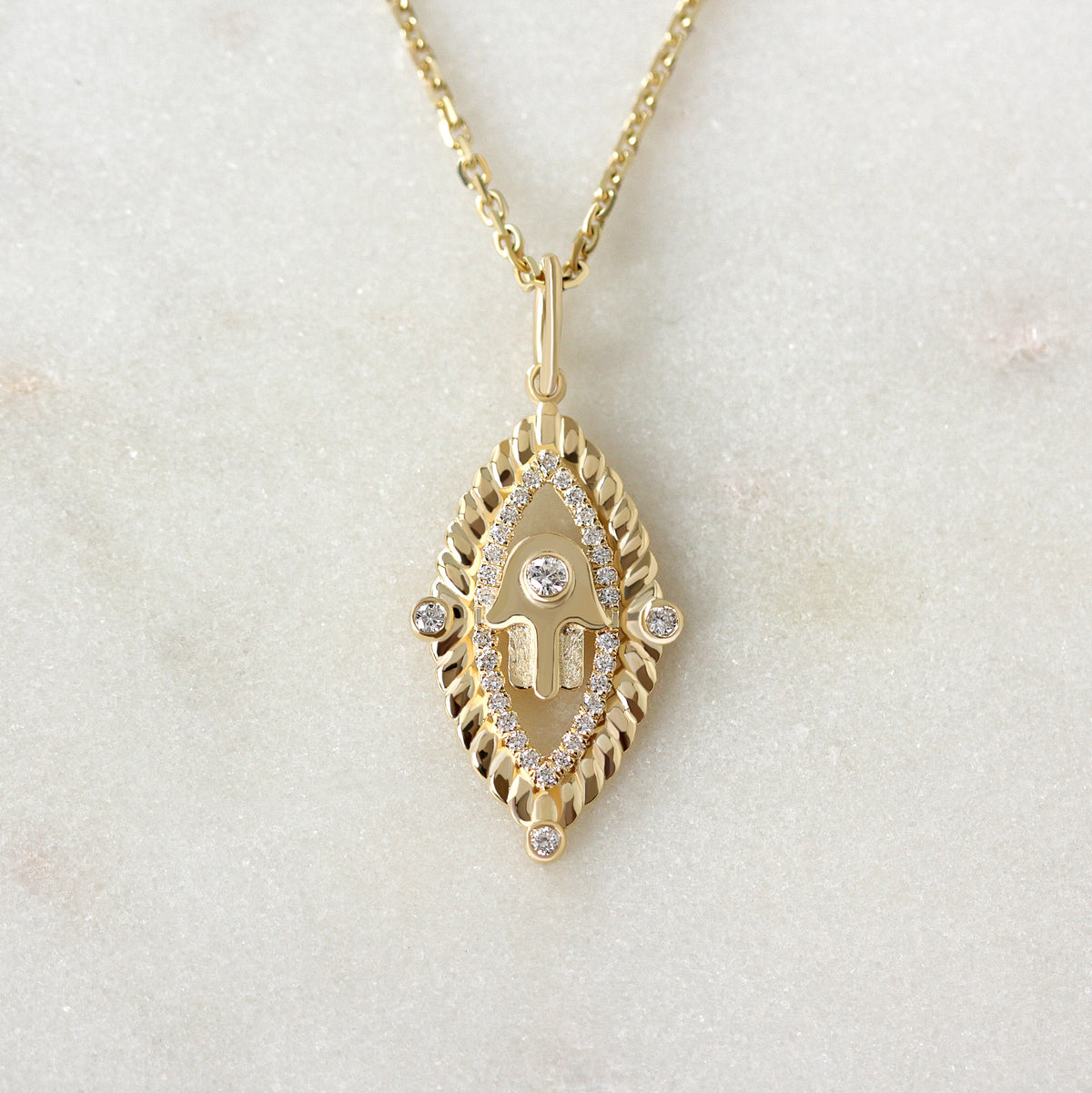 Hamsa Hand 14K Gold and Diamonds Protection Amulet | sillyshinydiamonds