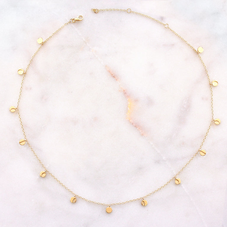 Moon Phase Dangling Gold Disc Chain Necklace – sillyshinydiamonds