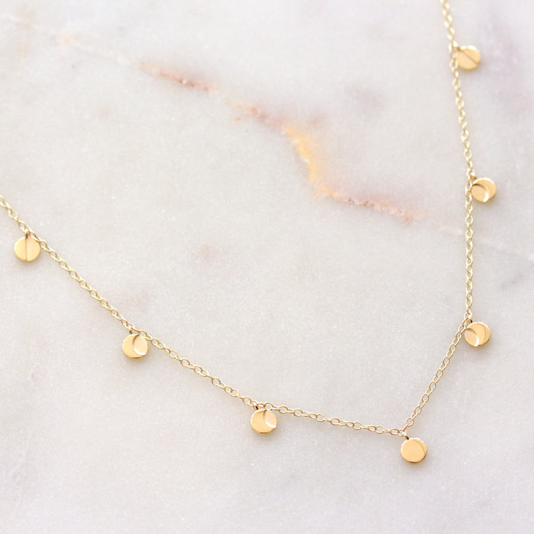 Moon Phase Dangling Gold Disc Chain Necklace – sillyshinydiamonds