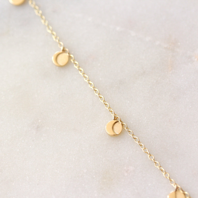 Moon Phase Dangling Gold Disc Chain Necklace – sillyshinydiamonds