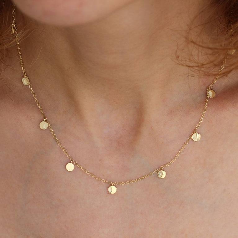 Moon Phase Dangling Gold Disc Chain Necklace – sillyshinydiamonds