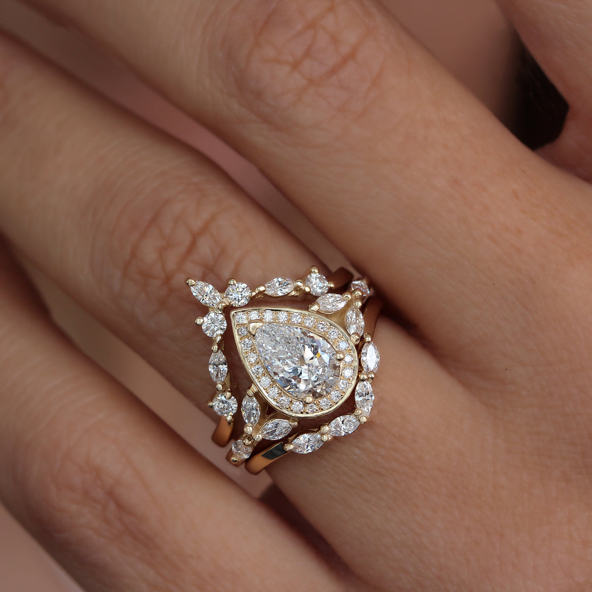 Pear Diamond Engagement Three Rings Set "Muse Trio" ♥ | sillyshinydiamonds