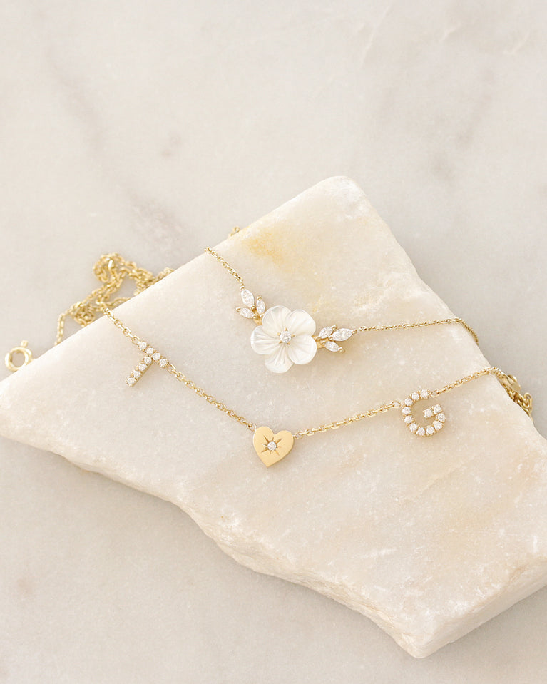 Two Diamond Initials with a Heart - Personalized Diamond Necklace ...