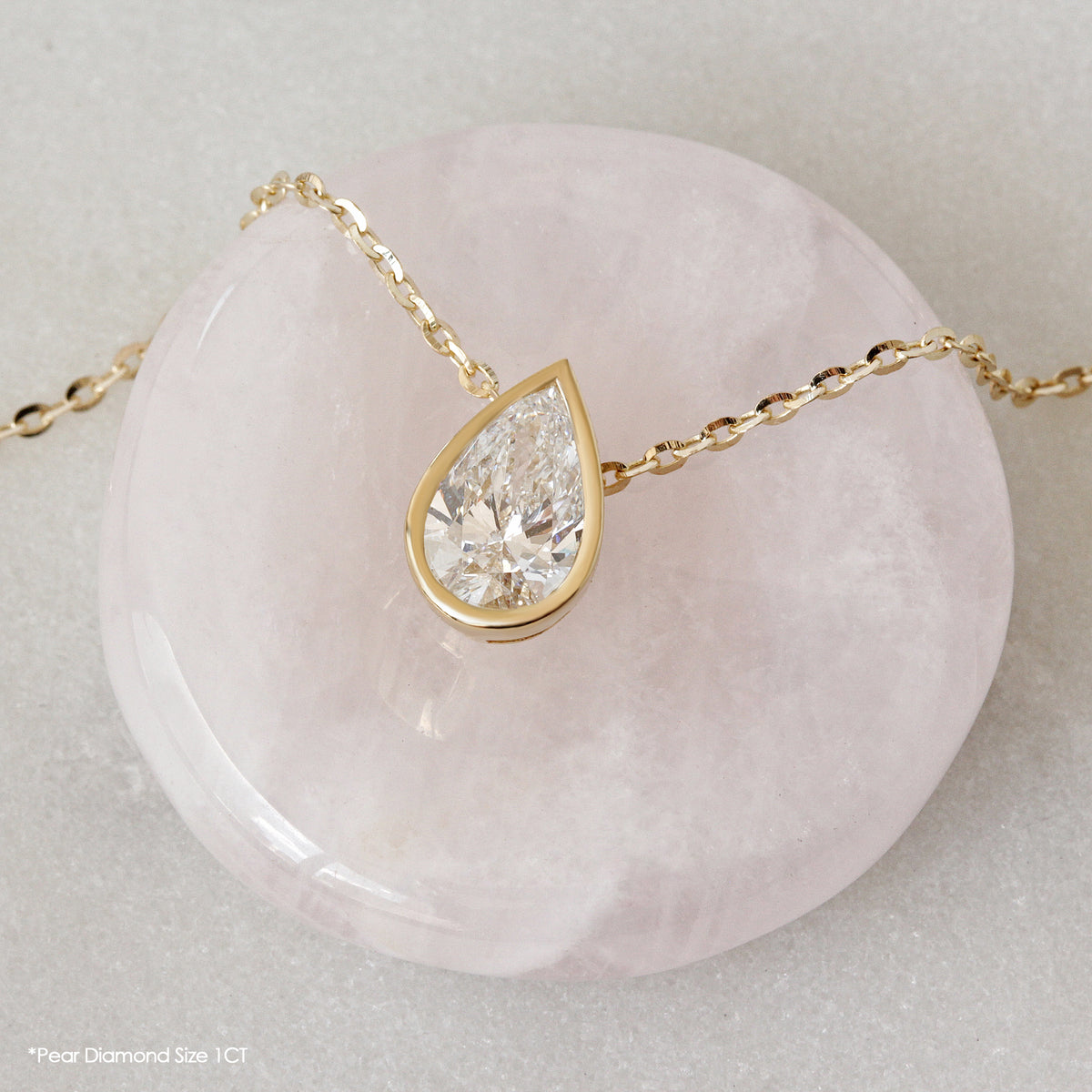 1CT Pear Diamond Bezel Setting Pendant Necklace | sillyshinydiamonds
