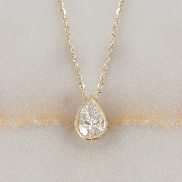 1CT Pear Diamond Bezel Setting Solitaire Pendant Necklace ...