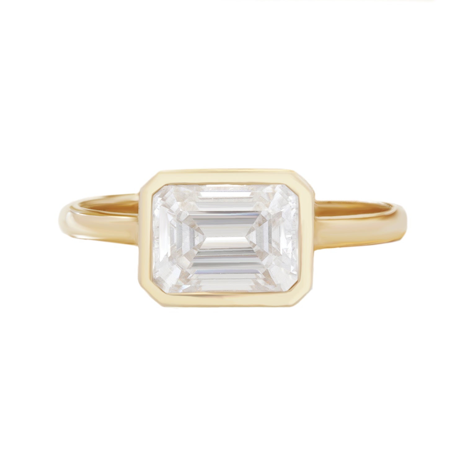 East West Emerald Cut Solitaire Bezel Set Diamond Engagement Ring - Ja ...