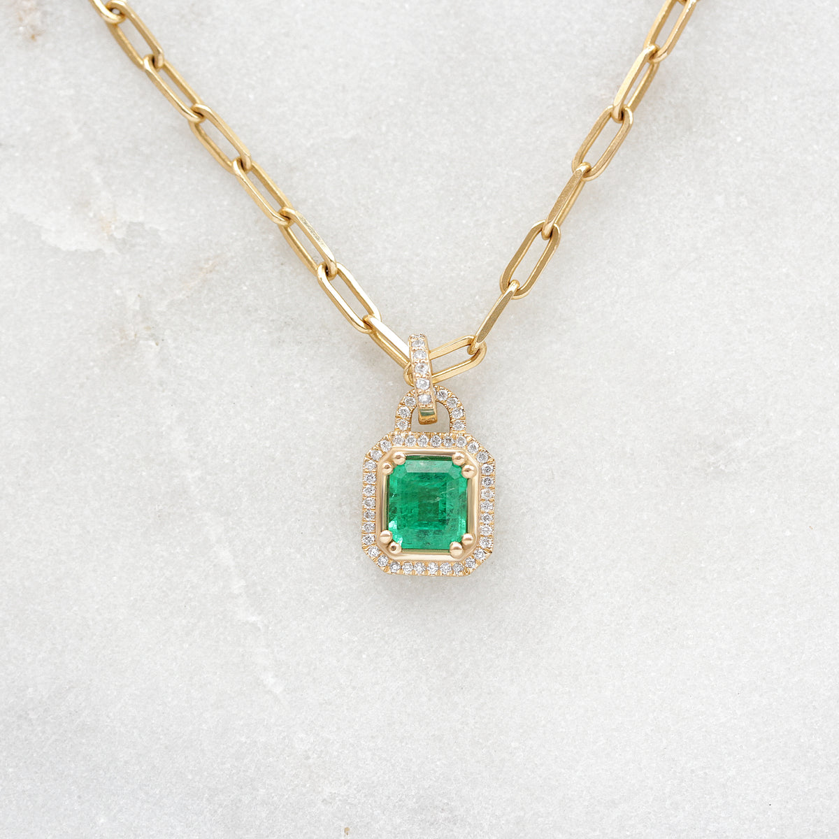 Emerald and Diamonds Lock Paperclip Necklace – sillyshinydiamonds