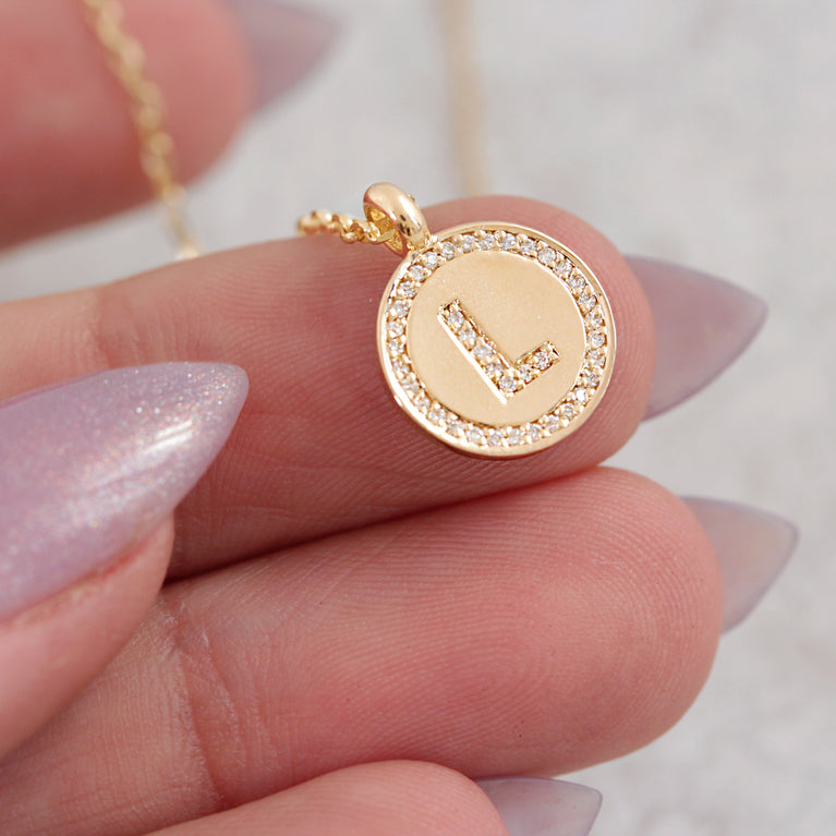 Personalized Diamond Initial Charm Small Gold Coin – sillyshinydiamonds