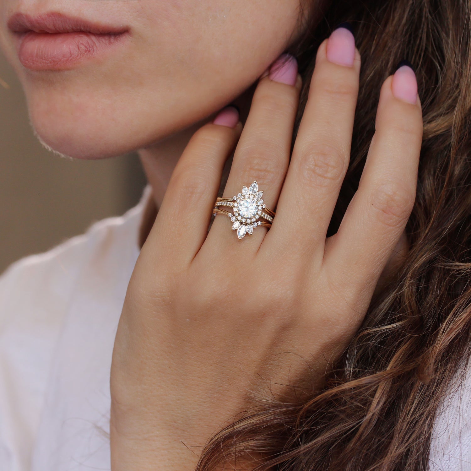 Round diamond halo engagement ring "Lady" & Diamond Ring Guard Enhance ...