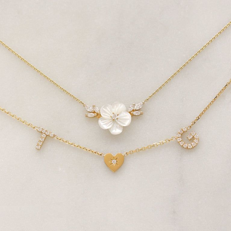 Two Diamond Initials with a Heart - Personalized Diamond Necklace ...