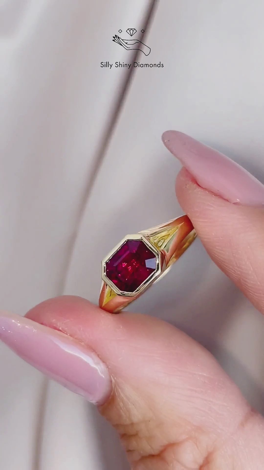 Ruby Emerald Cut East West Bezel Set Solitaire Modern Engagement Ring ...