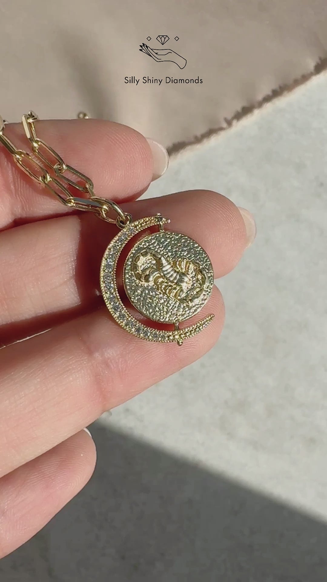 Astrology Signs Spinning Diamond Crescent Coin Pendant Written In The ...
