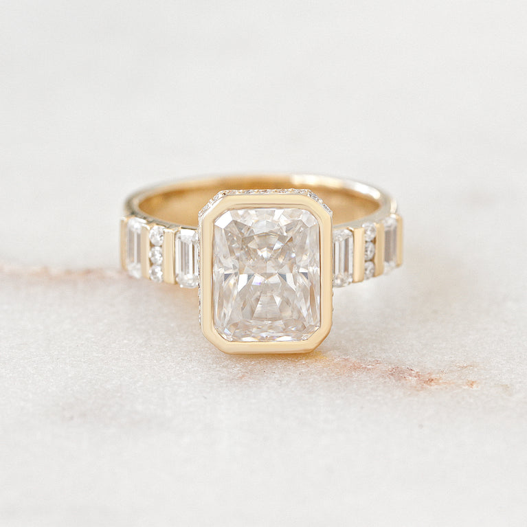 2CT Radiant Diamond Bezel Set Hidden Halo Urban Engagement Ring ...