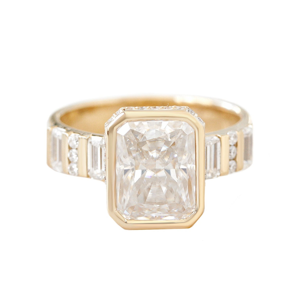 2CT Radiant Diamond Bezel Set Hidden Halo Urban Engagement Ring ...