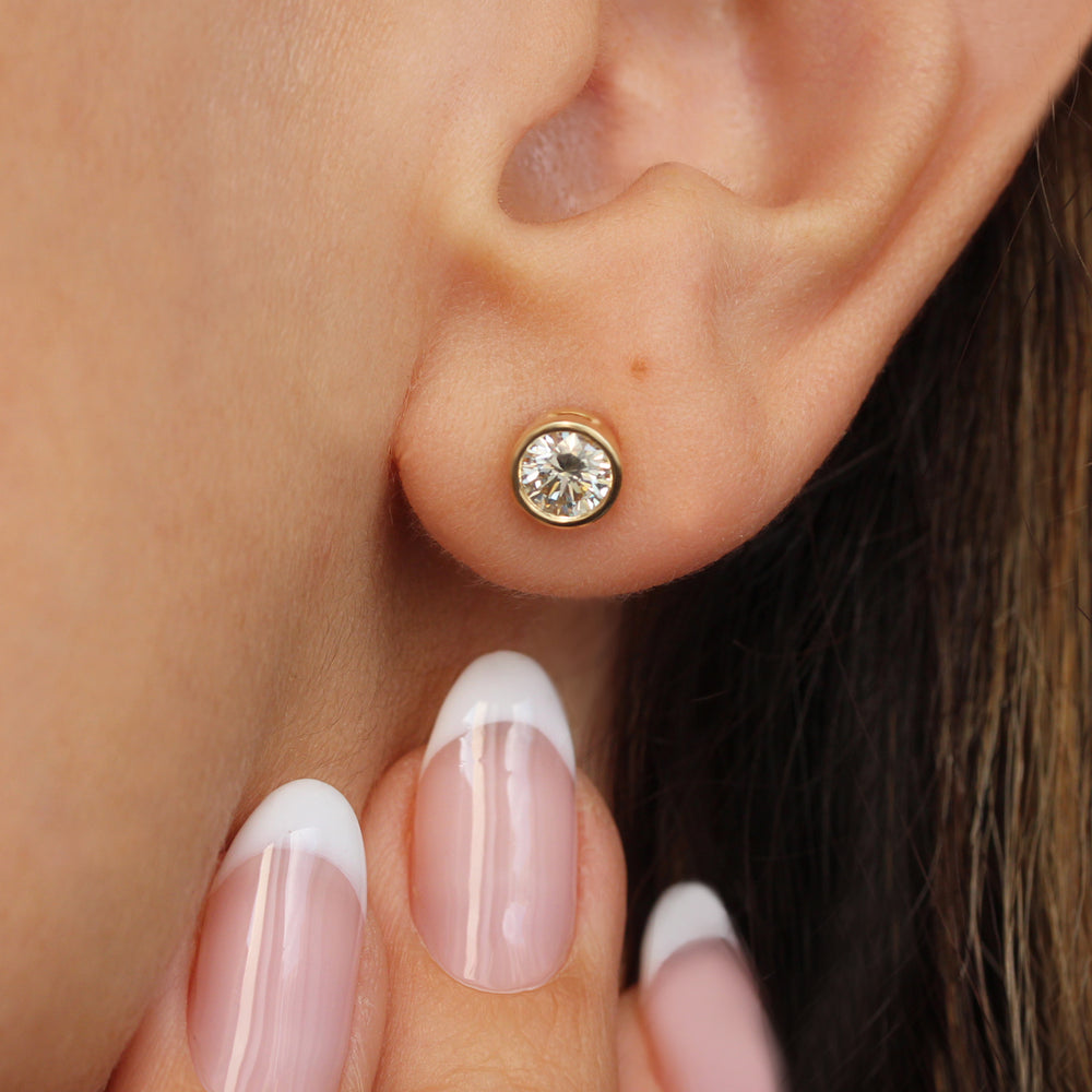 Round bezel diamond dainty stud earrings | sillyshinydiamonds