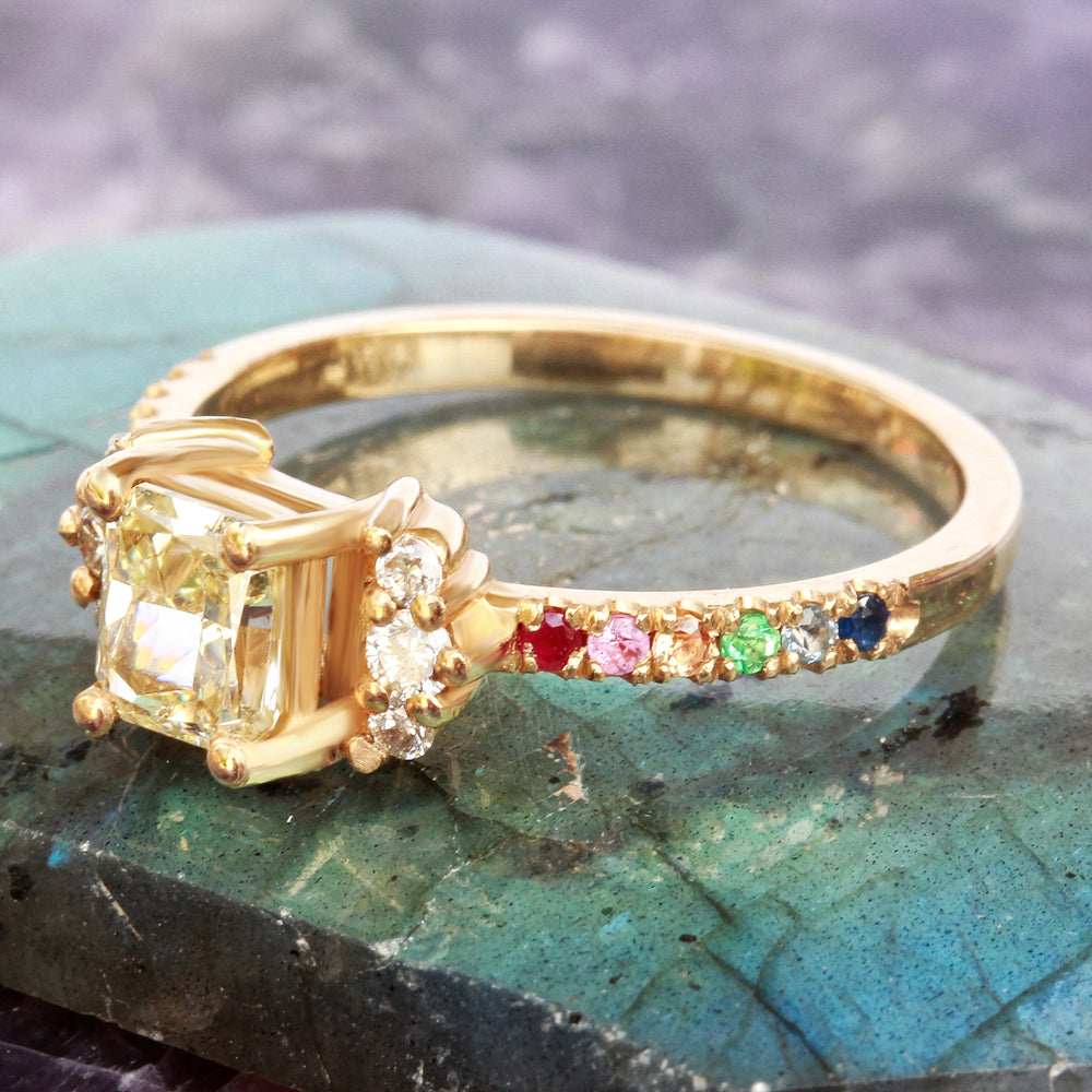 Princess yellow diamond rainbow engagement ring, Parvati ♥ ...