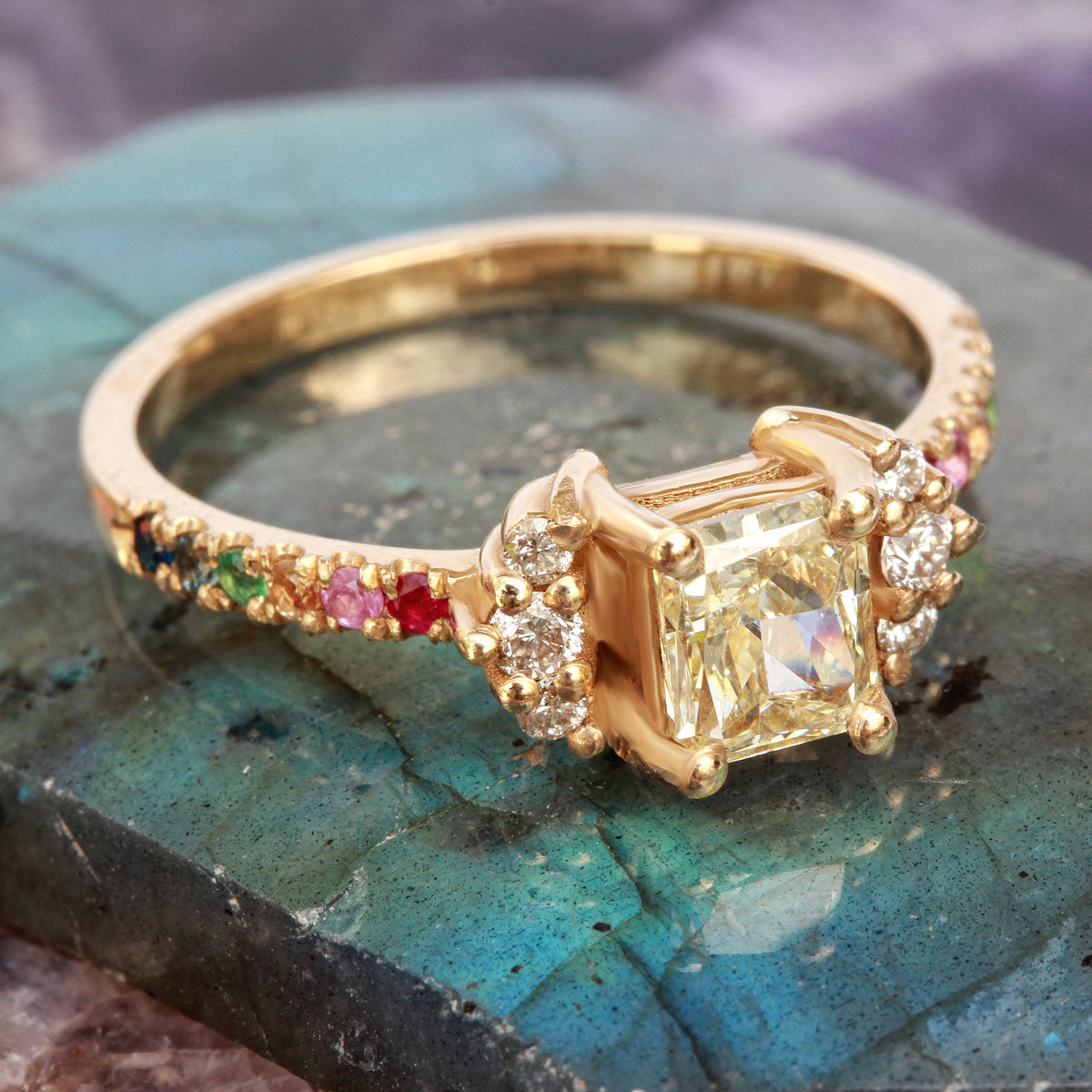 Princess yellow diamond rainbow engagement ring, Parvati ♥ ...