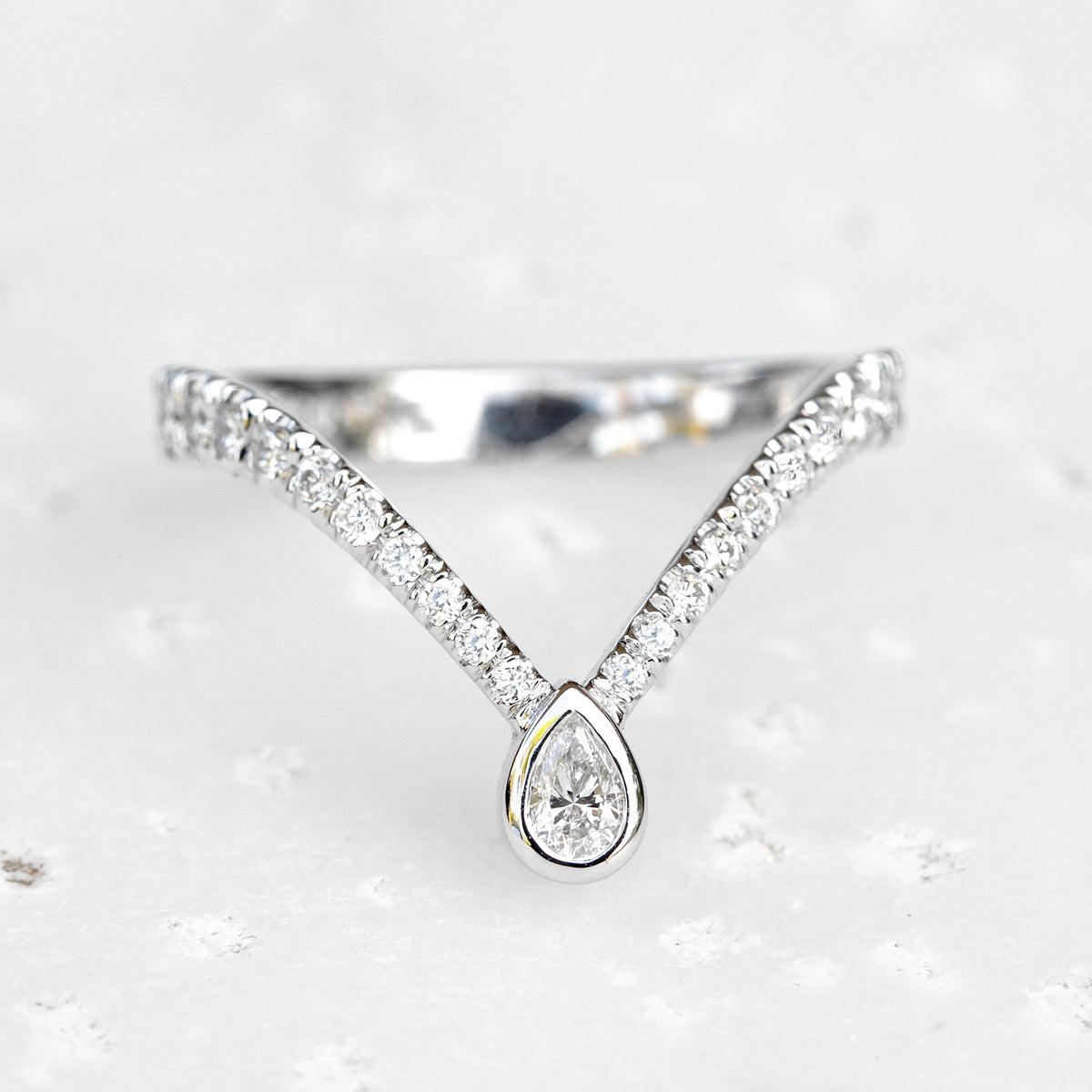 Deep V Chevron with Pear diamond Tip Ring - Lina ♥ – sillyshinydiamonds