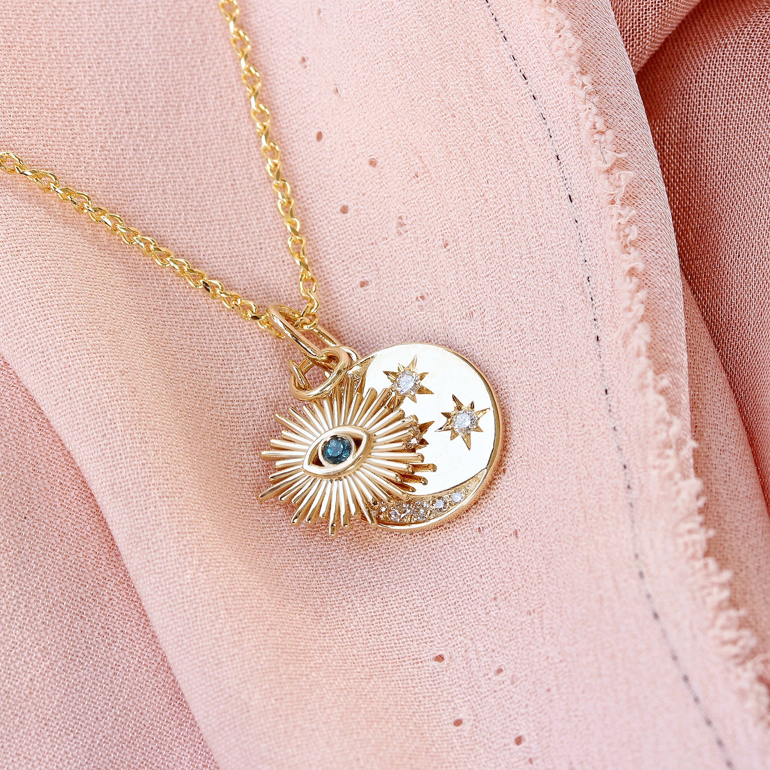 Evil Eye Sun Star, Blue Topaz Unique Charm | sillyshinydiamonds