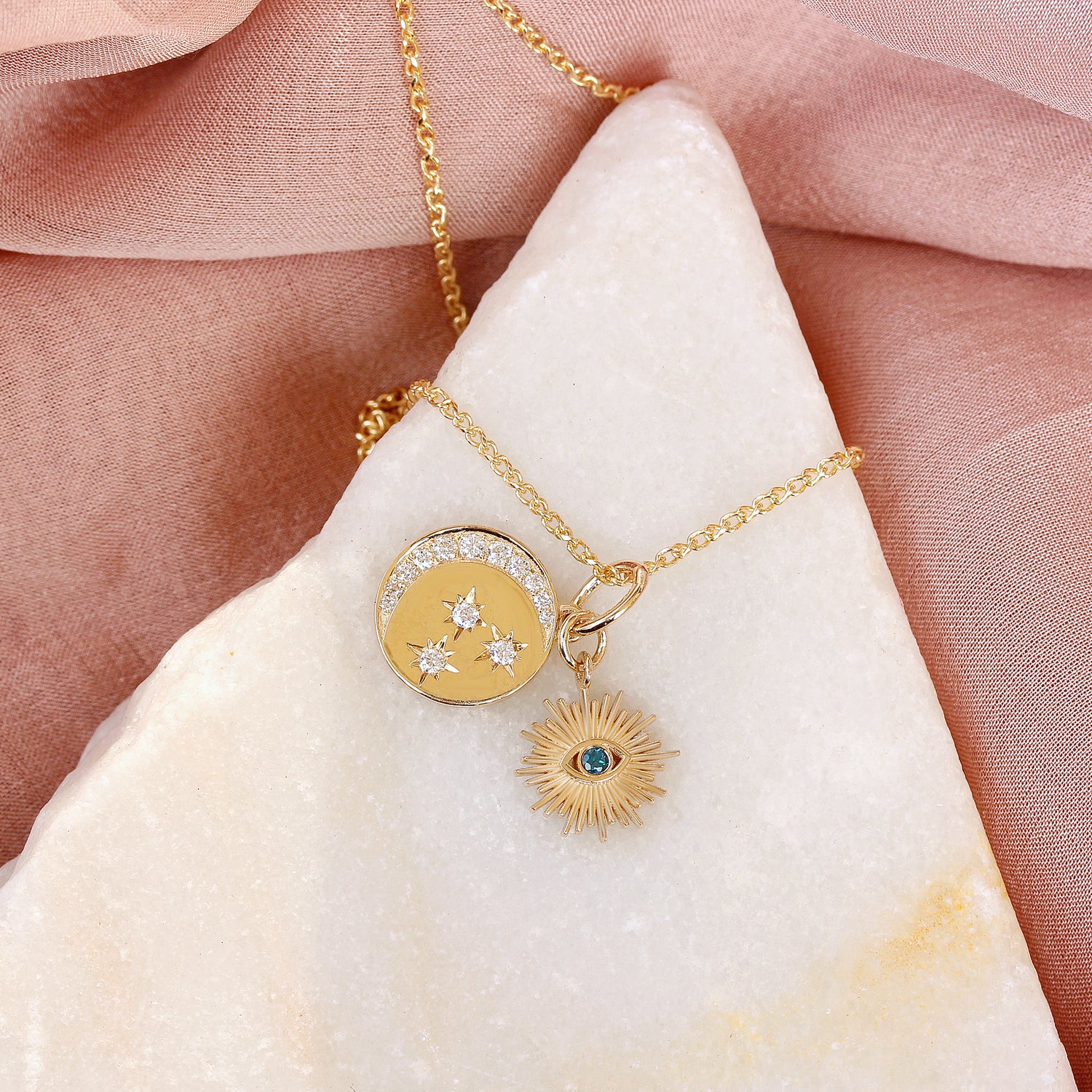 Evil Eye Sun Star, Blue Topaz Unique Charm | sillyshinydiamonds