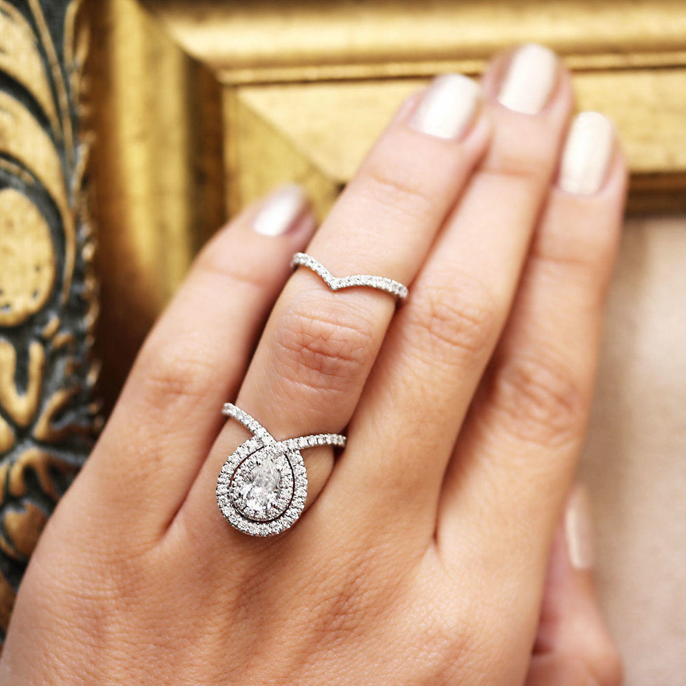 Pear Diamond Engagement Rings set "Double Bliss" ♥ | sillyshinydiamonds