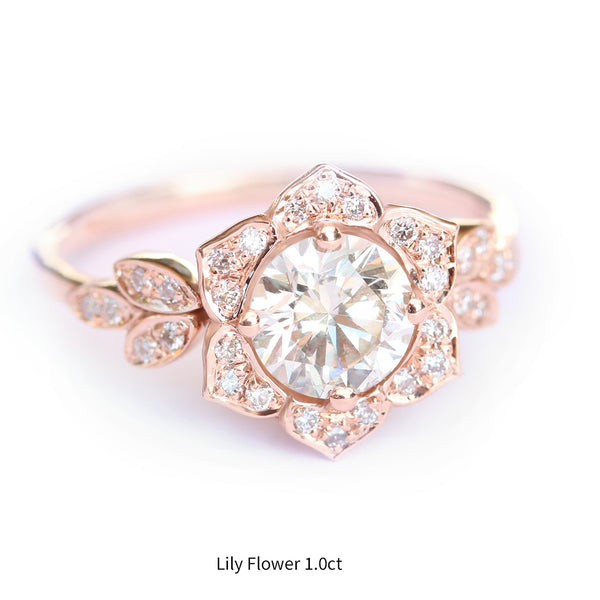 Lily Flower Round Diamond Engagement Ring | sillyshinydiamonds