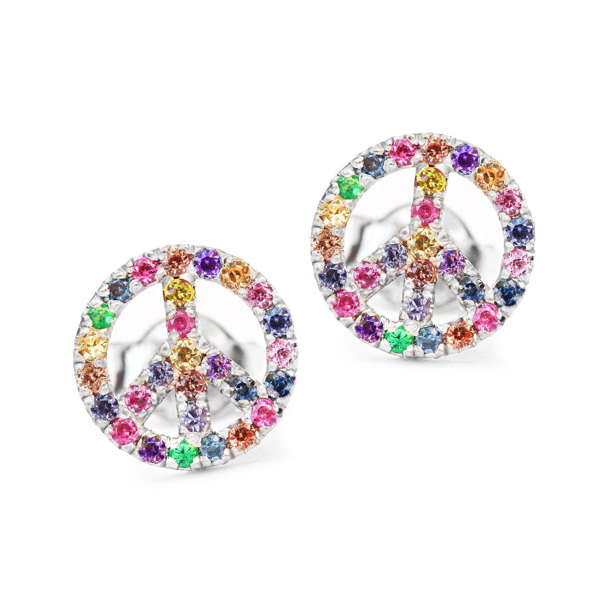 Peace Sign Rainbow Gemstone Unique Stud Earrings | sillyshinydiamonds