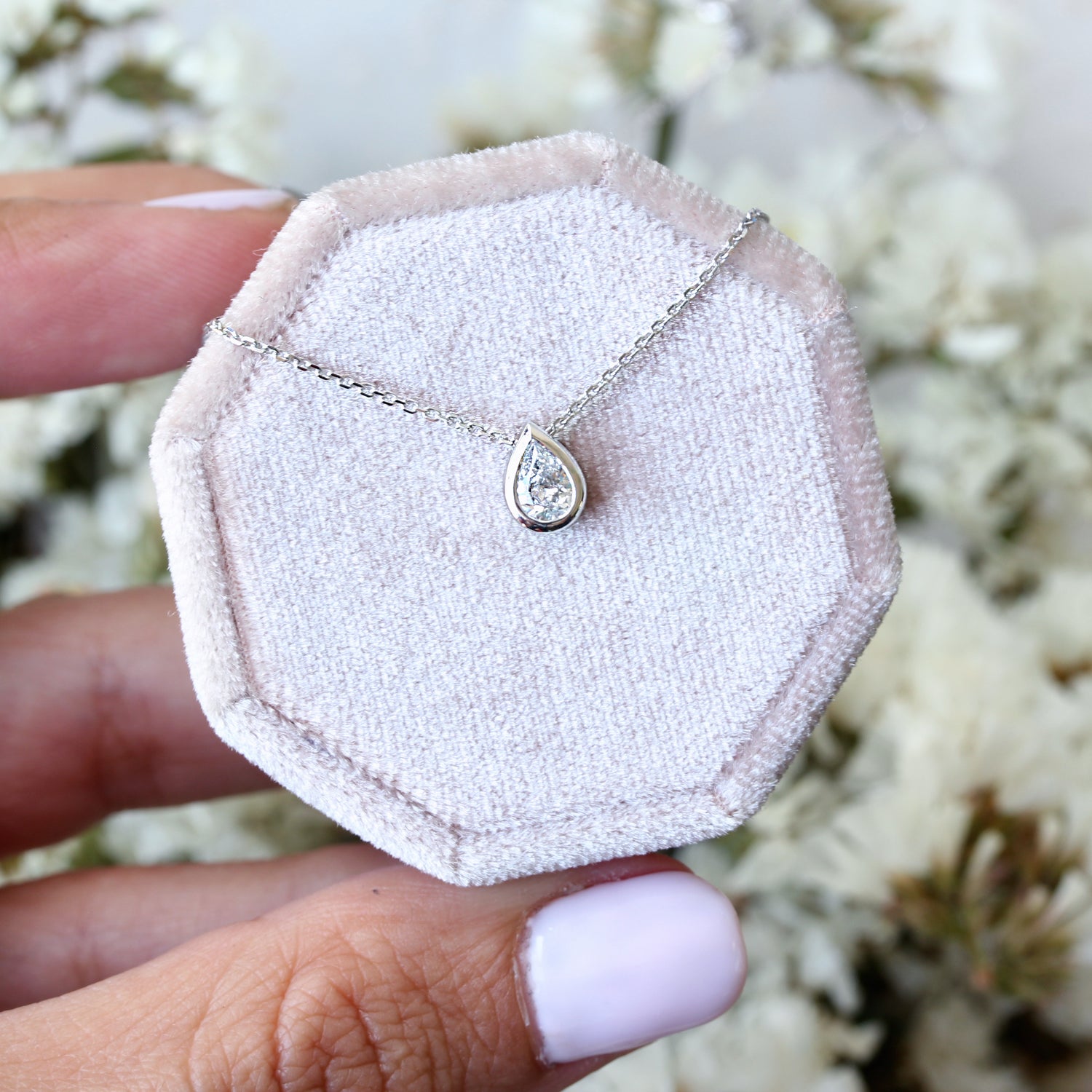 0.30CT Pear Diamond Bezel Setting Solitaire Pendant Necklace ...