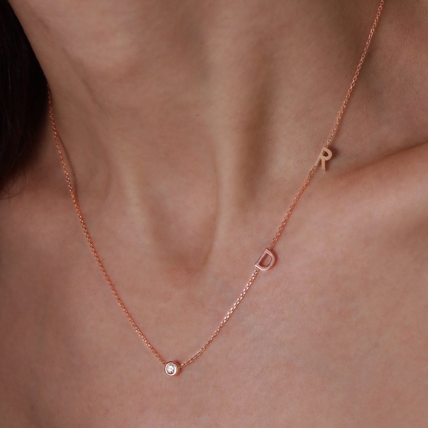 Initial Letters Personalized Necklace 14K Gold with Bezel Set Diamond ...