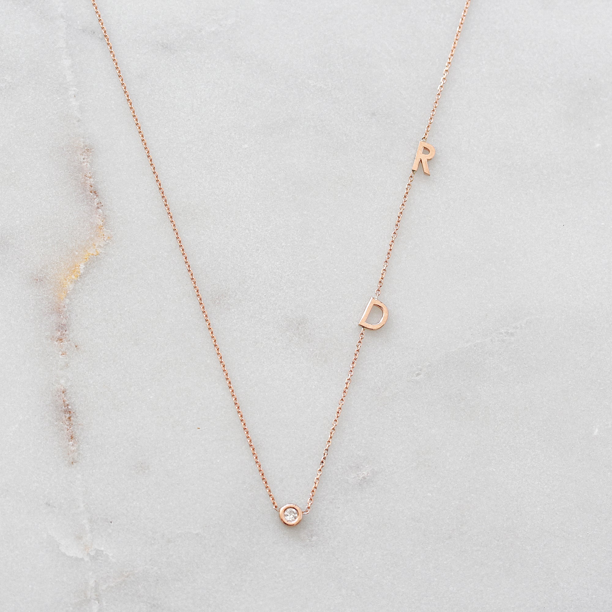 Initial Letters Personalized Necklace 14K Gold with Bezel Set Diamond ...